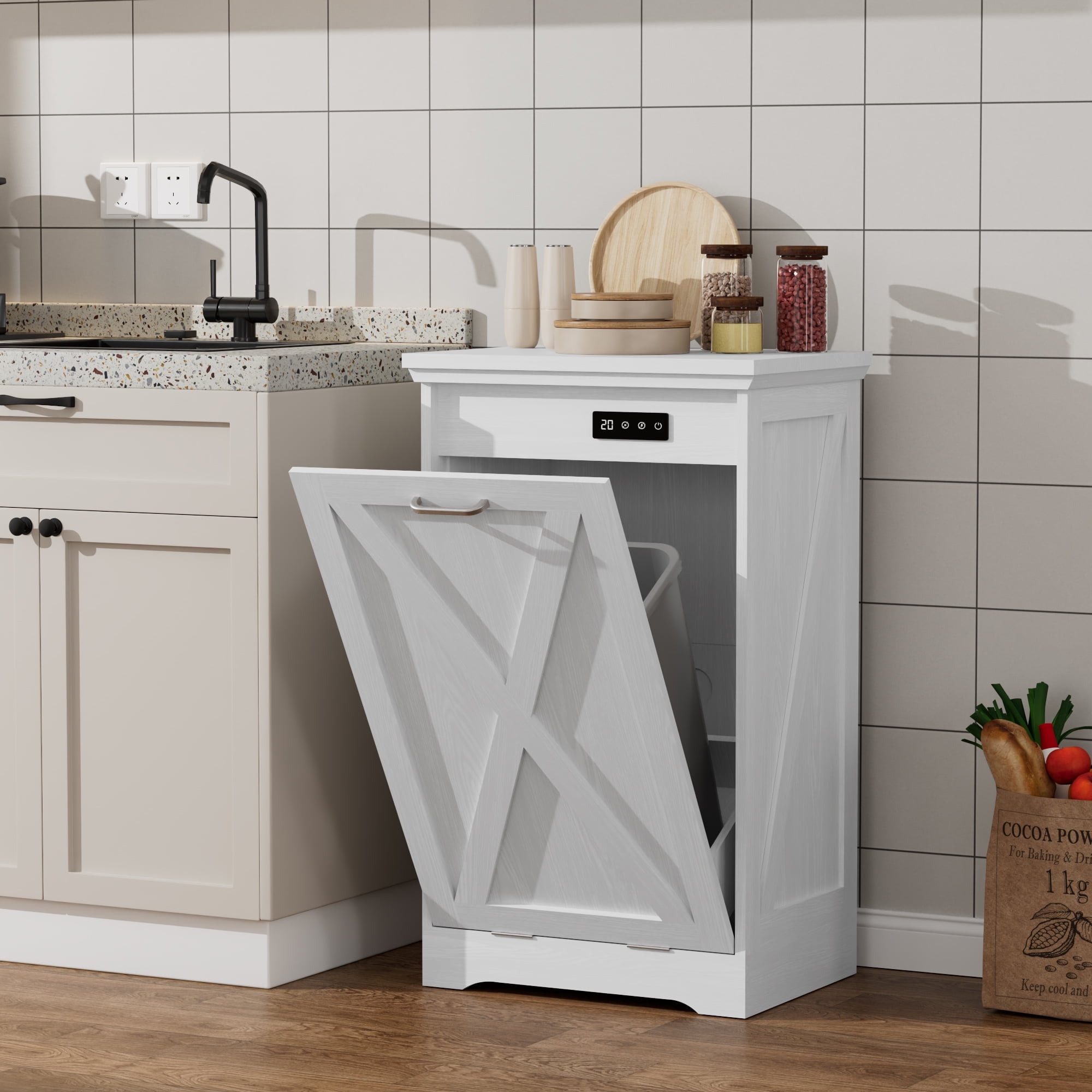 TOLEAD 10-Gallon Tilt-Out Trash Can Cabinet, Hidden Trash Bin with ...