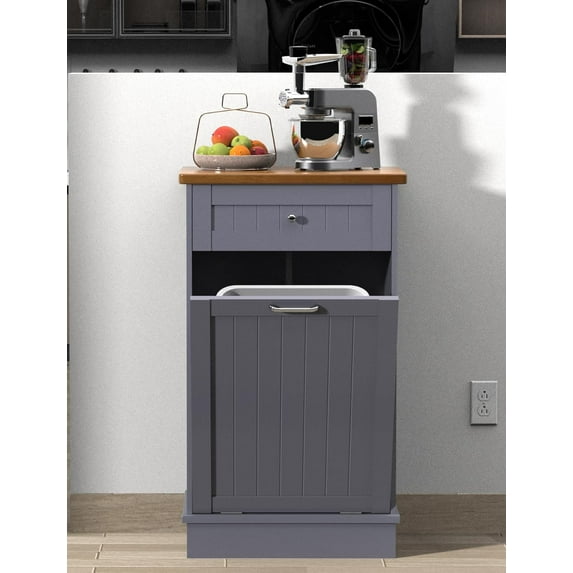 TOLEAD Tilt Out Trash Cabinet,Antique-Style Beadboard Kitchen Island ...