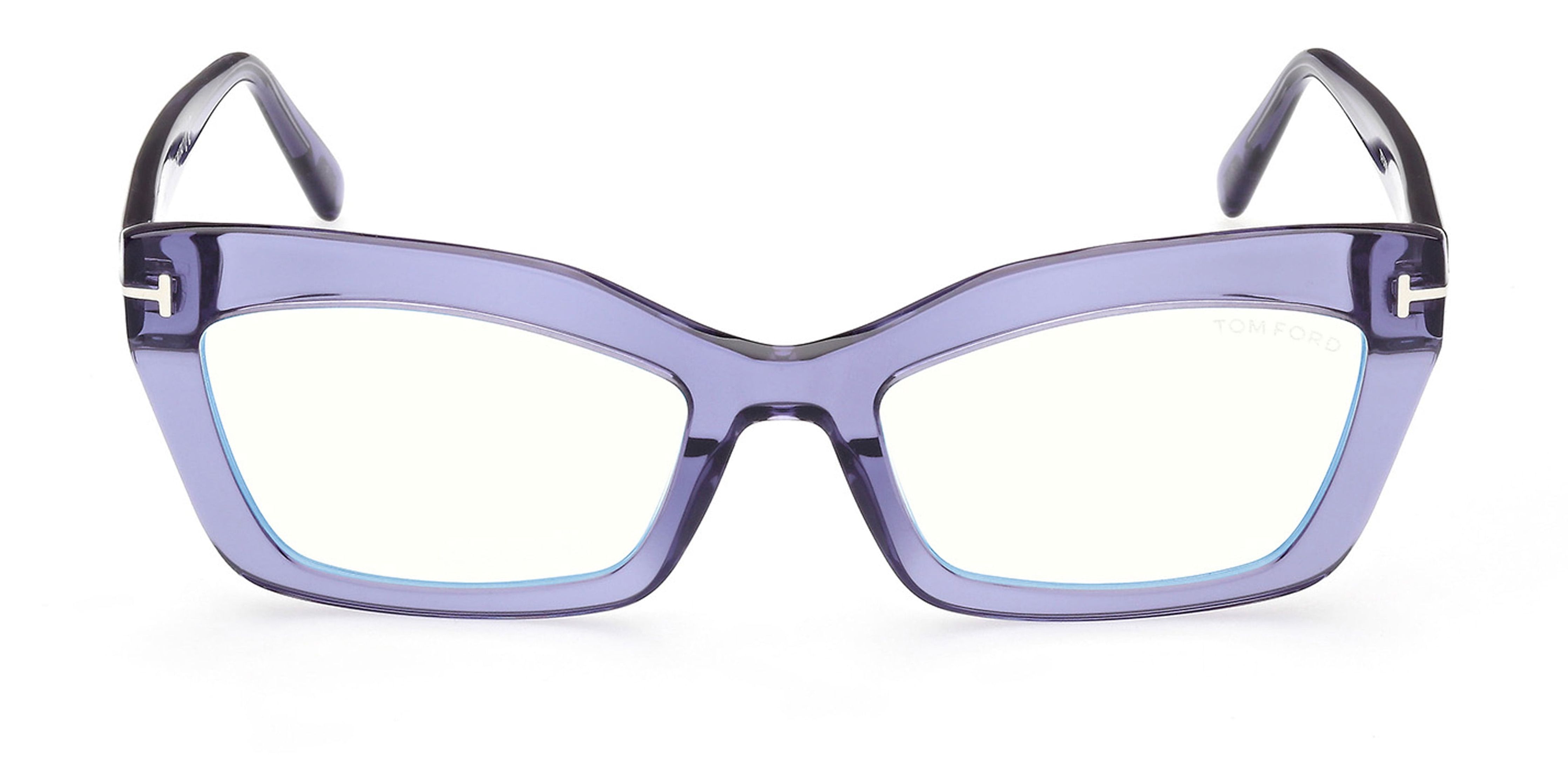 TOM FORD T-Logo FT5766 B 078 Trans Liliac Blue Block Lens 54 Women's ...