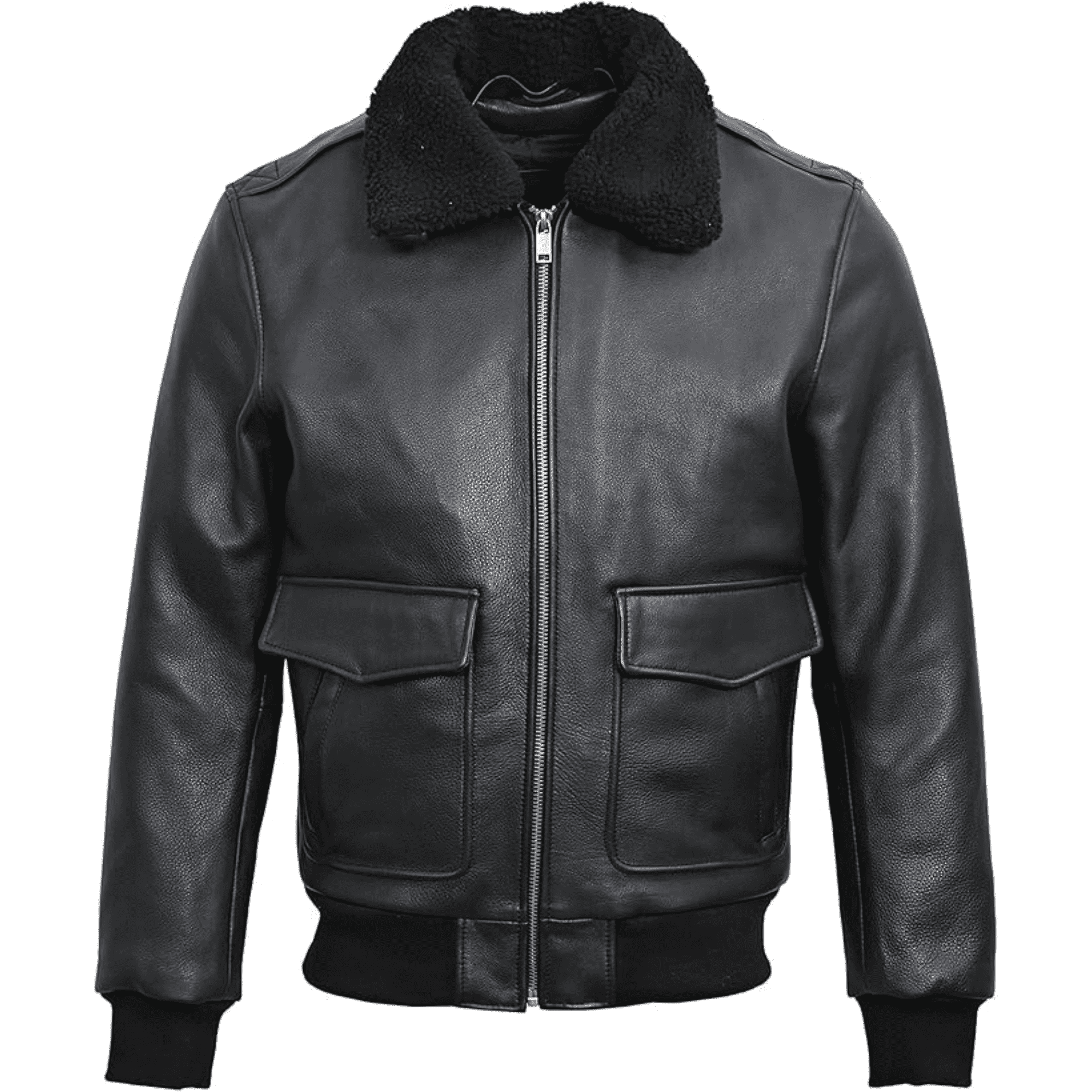 BLUE WELLFORD TOM Men's Black Pilot-style leather jacket Sherpa collar ...