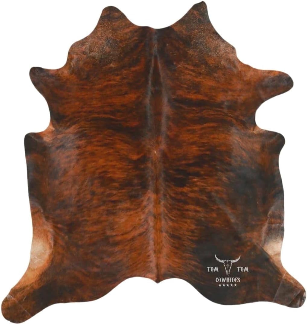 TOM TOM Cowhides Brindle Reddish Dark Natural Leather Hide Rug, 7x6 ...