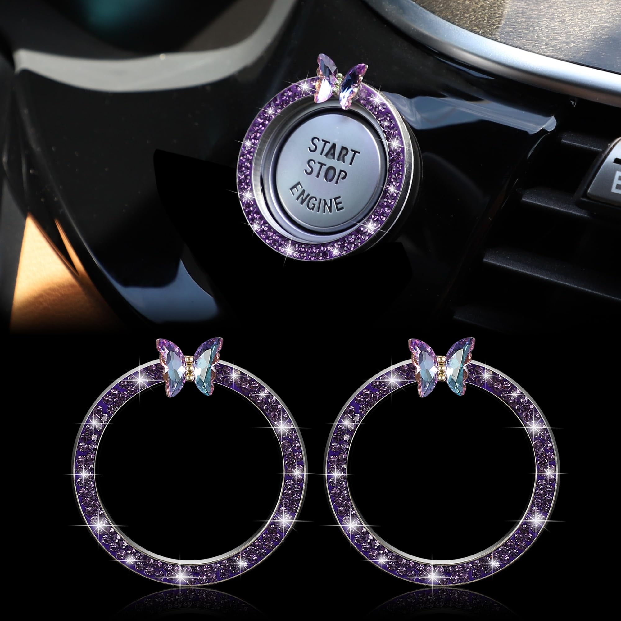 TOMALL Bling Car Engine Start Button Cover Butterfly Diamond Interior ...