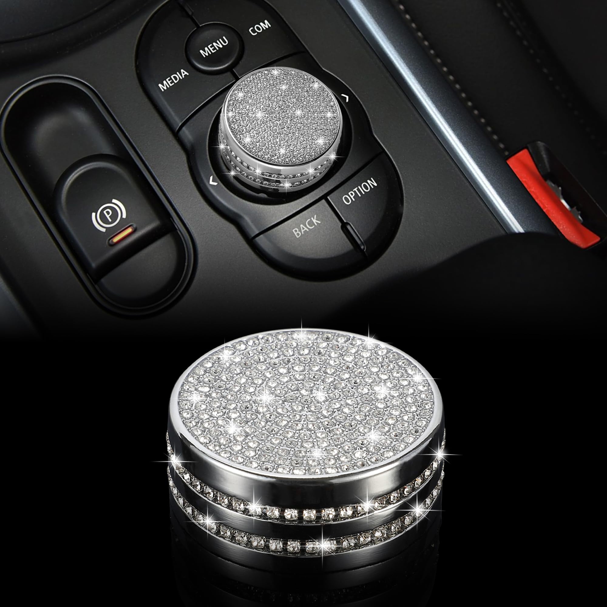 TOMALL Bling Multimedia Knob Button Cover Compatible with Cooper ...