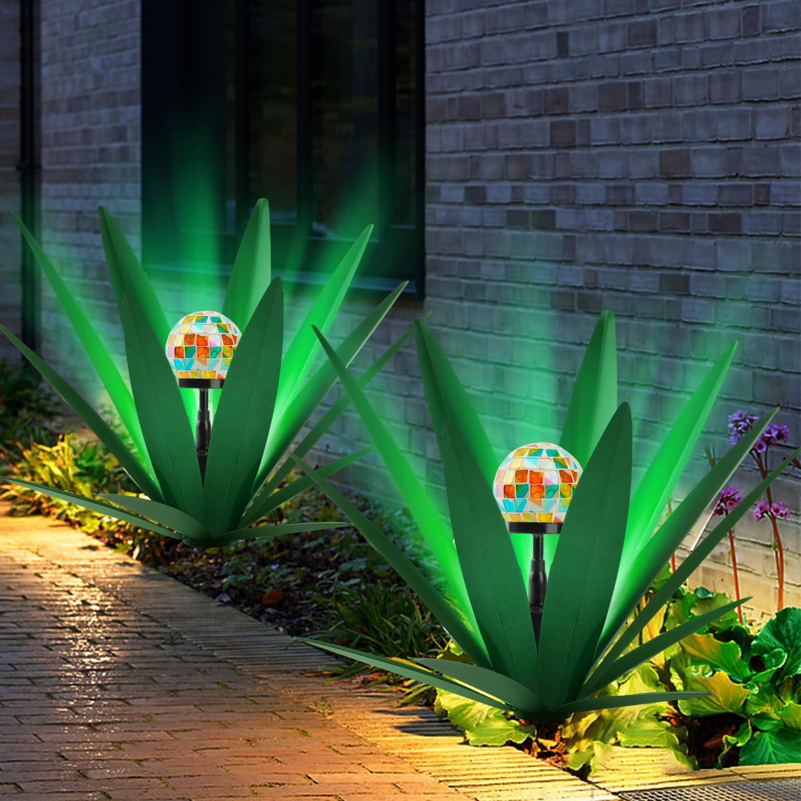 TOMBABY Solar Rustic Garden Style Metal Agave Plants Outdoor Patio ...