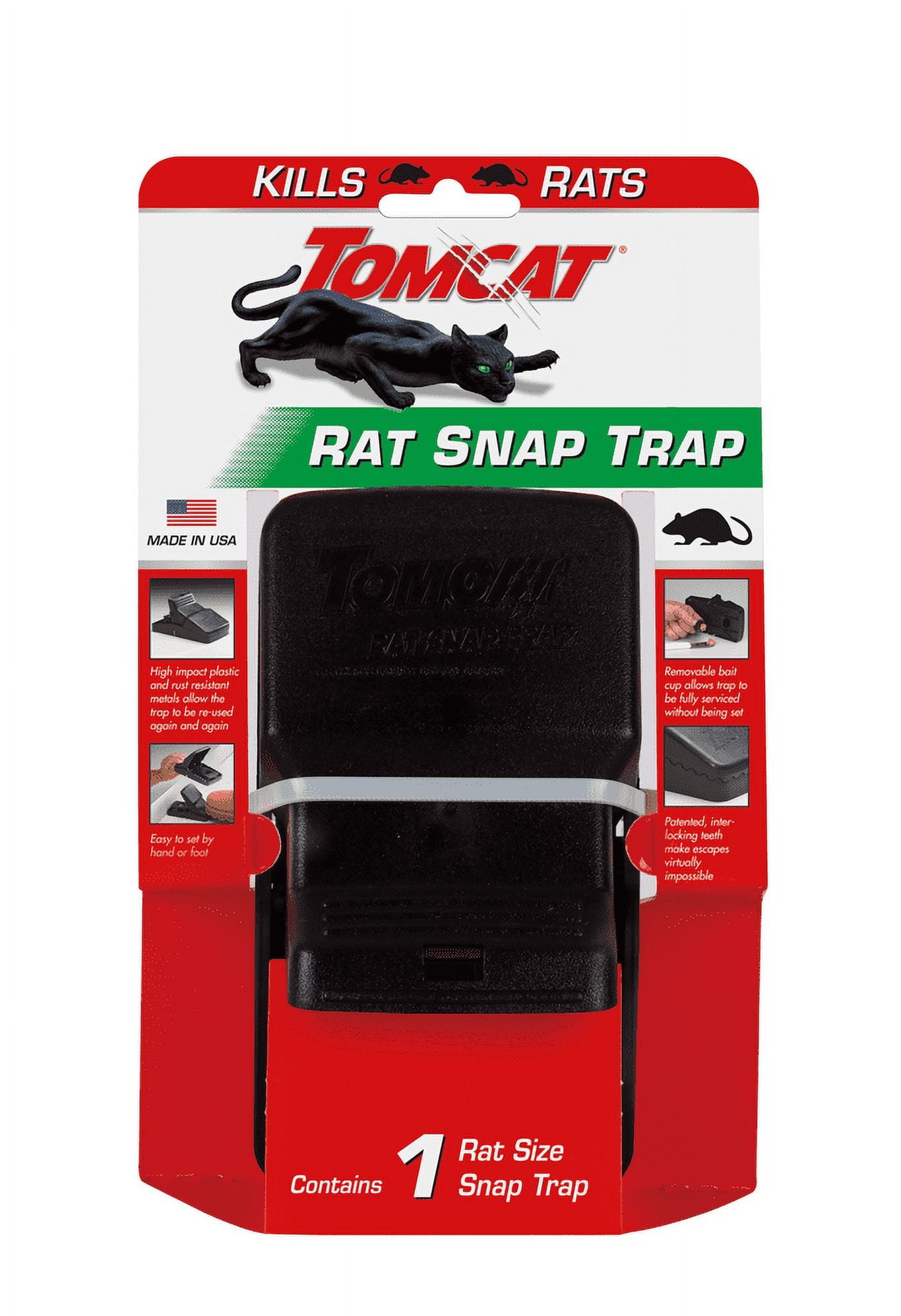 Tomcat Rat Snap Trap, 1-Pack, Easy to Set, Reusable with Removable Bait ...