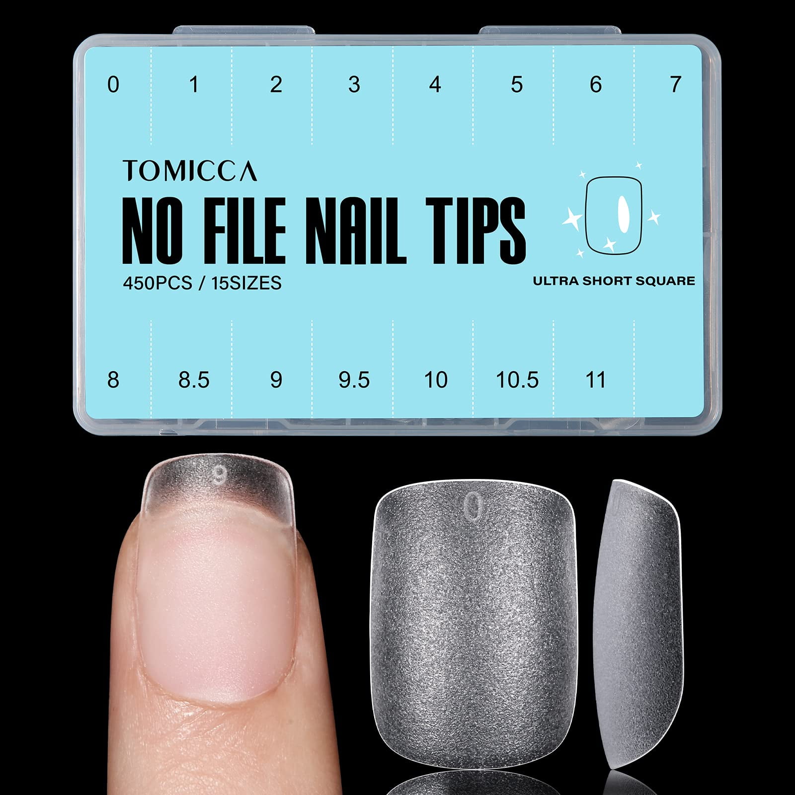 TOMICCA Extra Short Square ESF27 Nail Tips, 15 Sizes Soft Double-sided ...