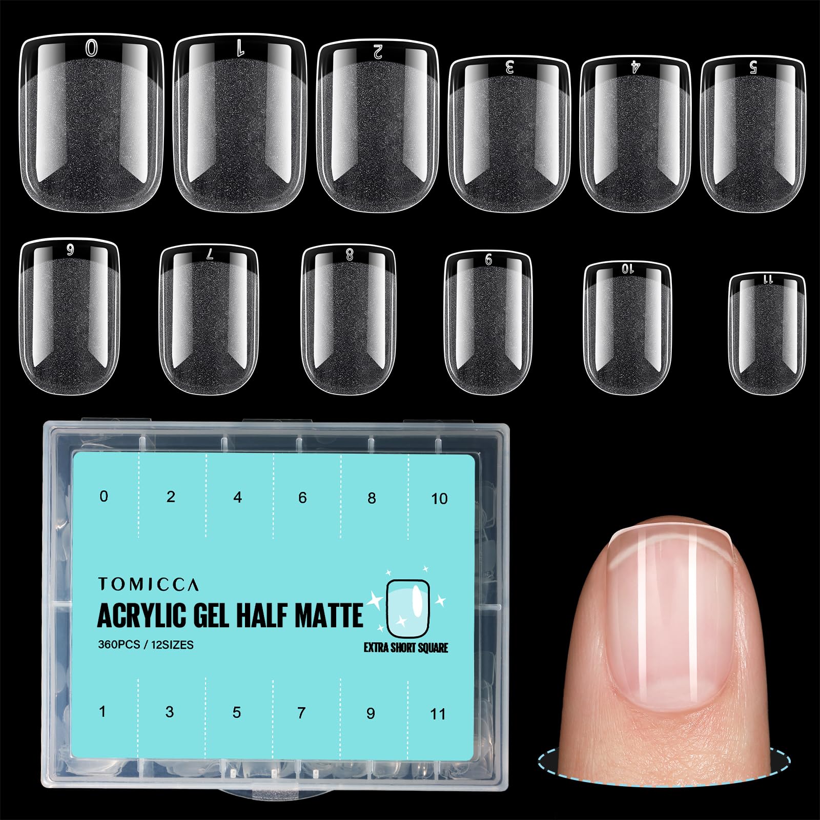 TOMICCA Extra Short Square KEF28 Fake Nail Tips, Half Matte Acrylic Gel ...