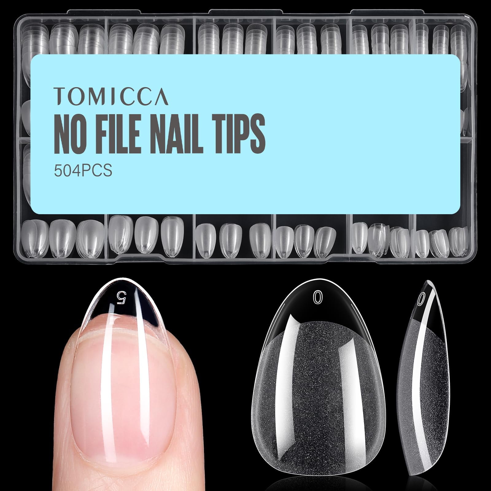 TOMICCA Short Almond Nail KEF28 Tips, 504Pcs Soft Acrylic Nail Tips, 12 ...