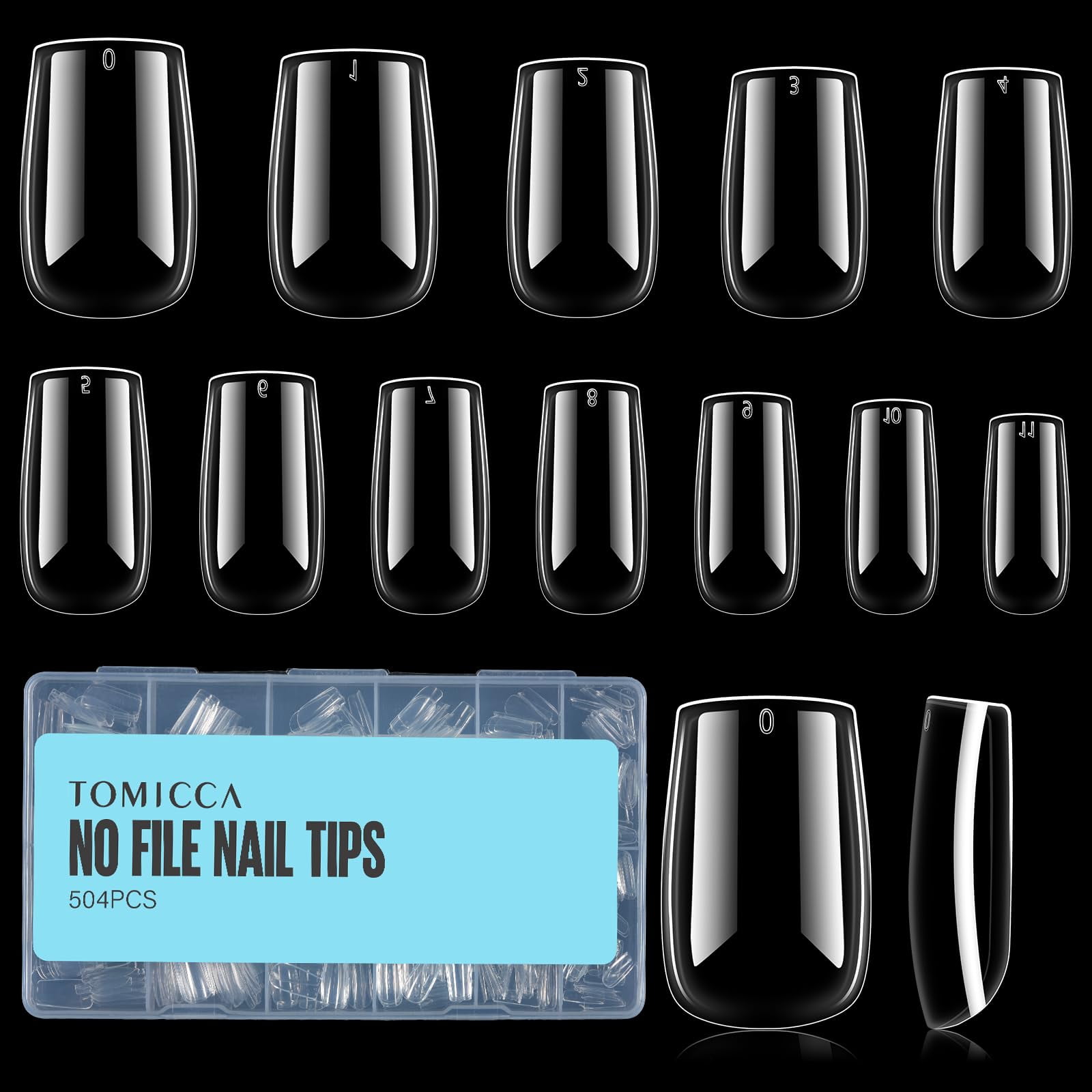 TOMICCA Short Square Gel Nail Tips, 504Pcs Full Cover Clear False Press ...