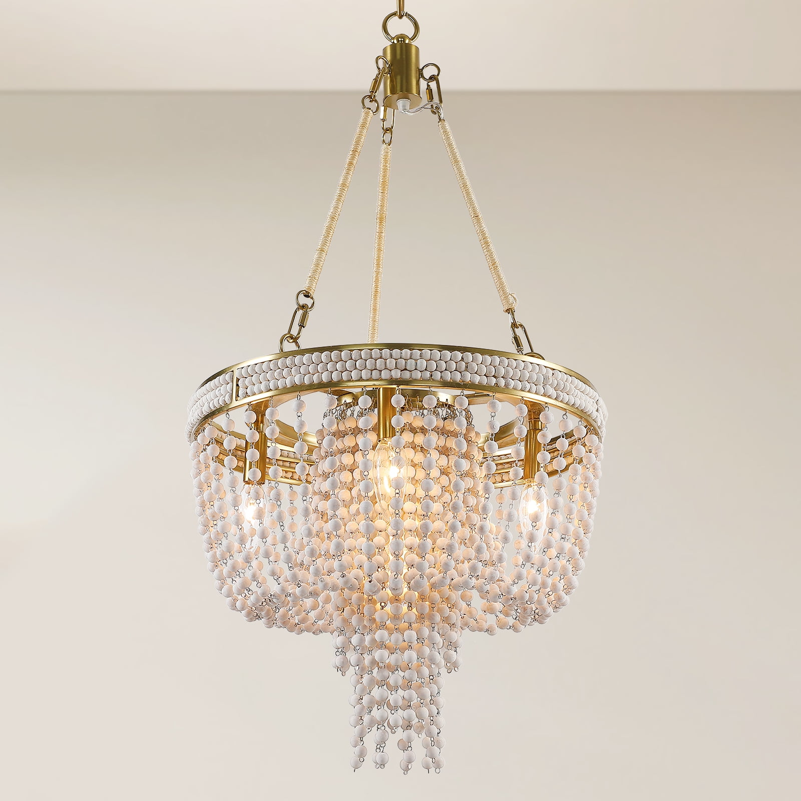 TOMIYA 4-Light Wood Bead Chandelier Light Fixture,Modern Bohemia Chandeliers for Dining Room ...