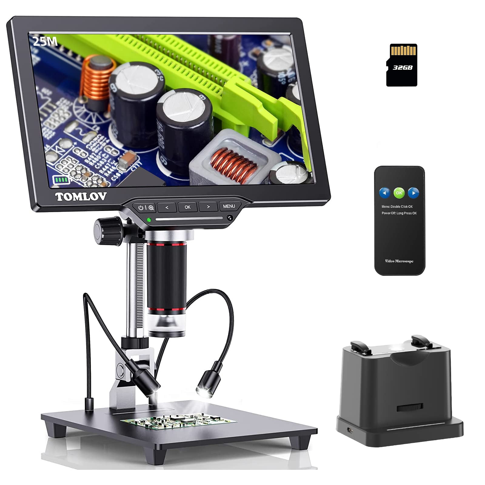 TOMLOV 10'' LCD Coin Microscope DM202, 1300x, 25MP HDMI, IMX Sensor ...