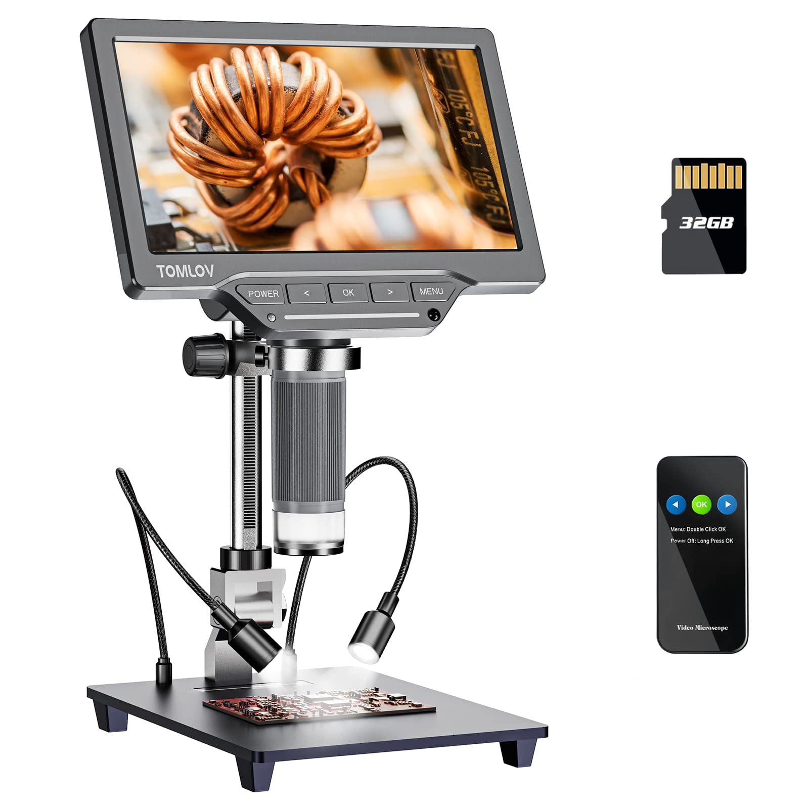 TOMLOV 7'' Coin Microscope,1080P LCD Digital Microscope with Remote ...