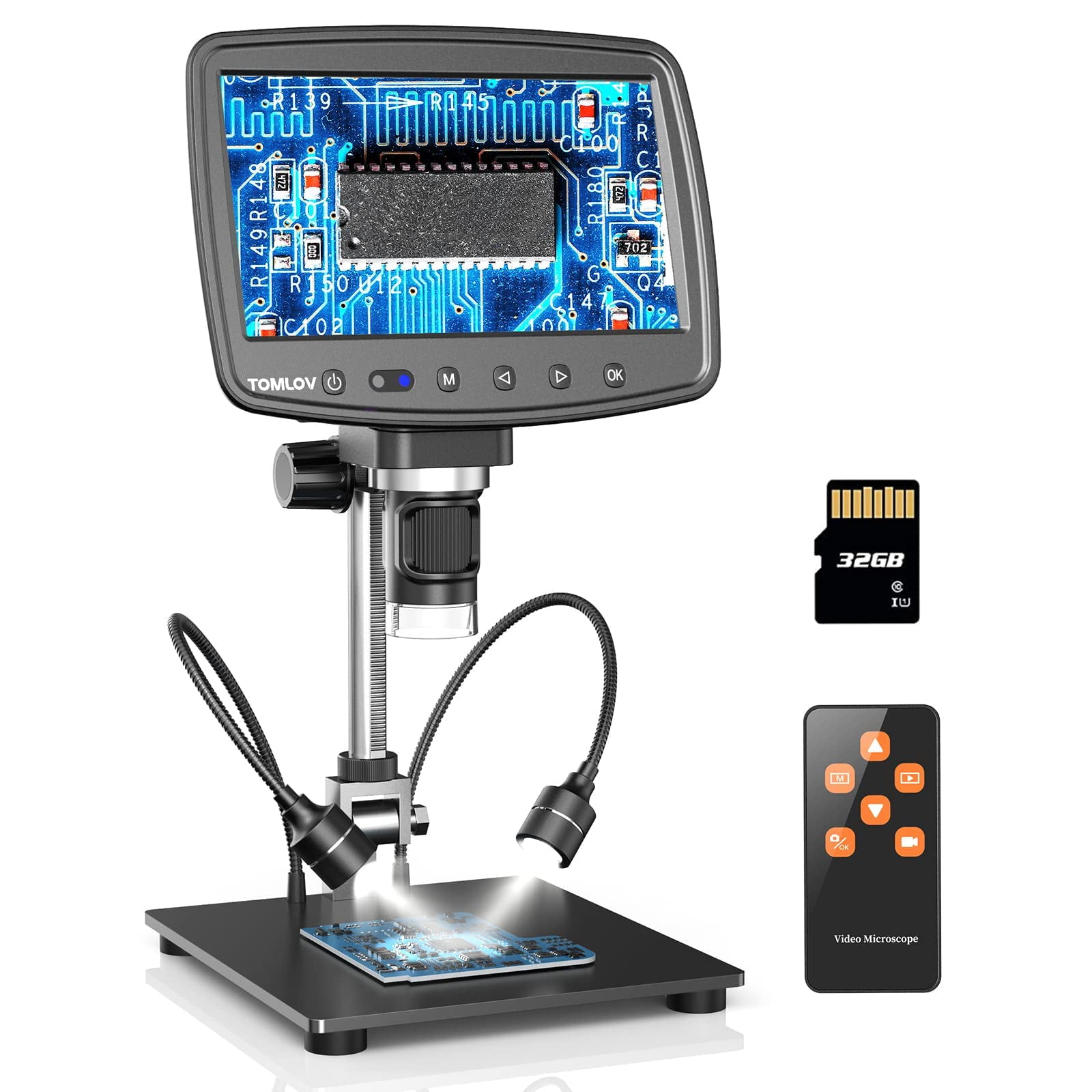 TOMLOV 7'' Digital Microscope 1200X with HDMI, USB, Camera, LED Lights ...