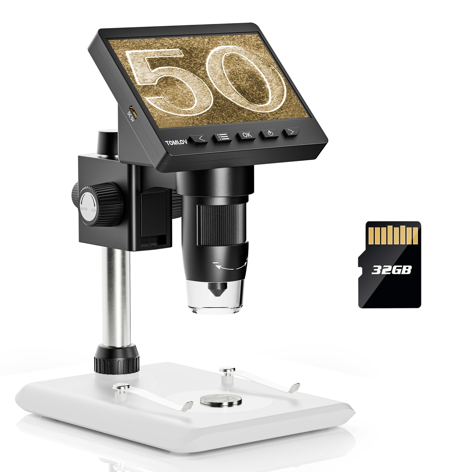 TOMLOV DM43 Coin Microscope, 4.3" LCD Digital Microscope 1000x, IPS ...