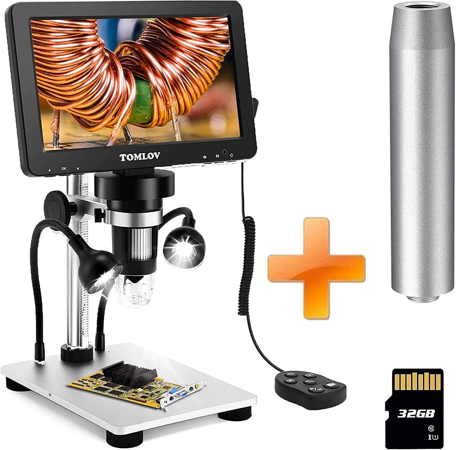 TOMLOV DM9 LCD Digital Microscope 1200X with 7" Screen +ET02 Extender ...