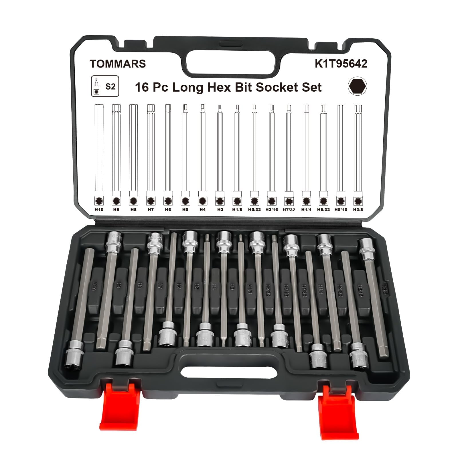 TOMMARS 16-Pc Long Hex Bit Socket Set, Extra Long Allen Socket Set, CR ...