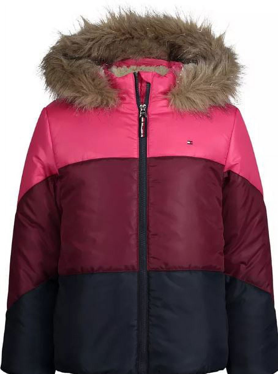 TOMMY HILFIGER Little Girls Multi Colorblock Hooded Puffer Jacket, 3 T ...