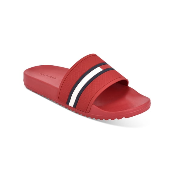 TOMMY HILFIGER Mens Red Comfort Redder Round Toe Slip On Slide Sandals ...