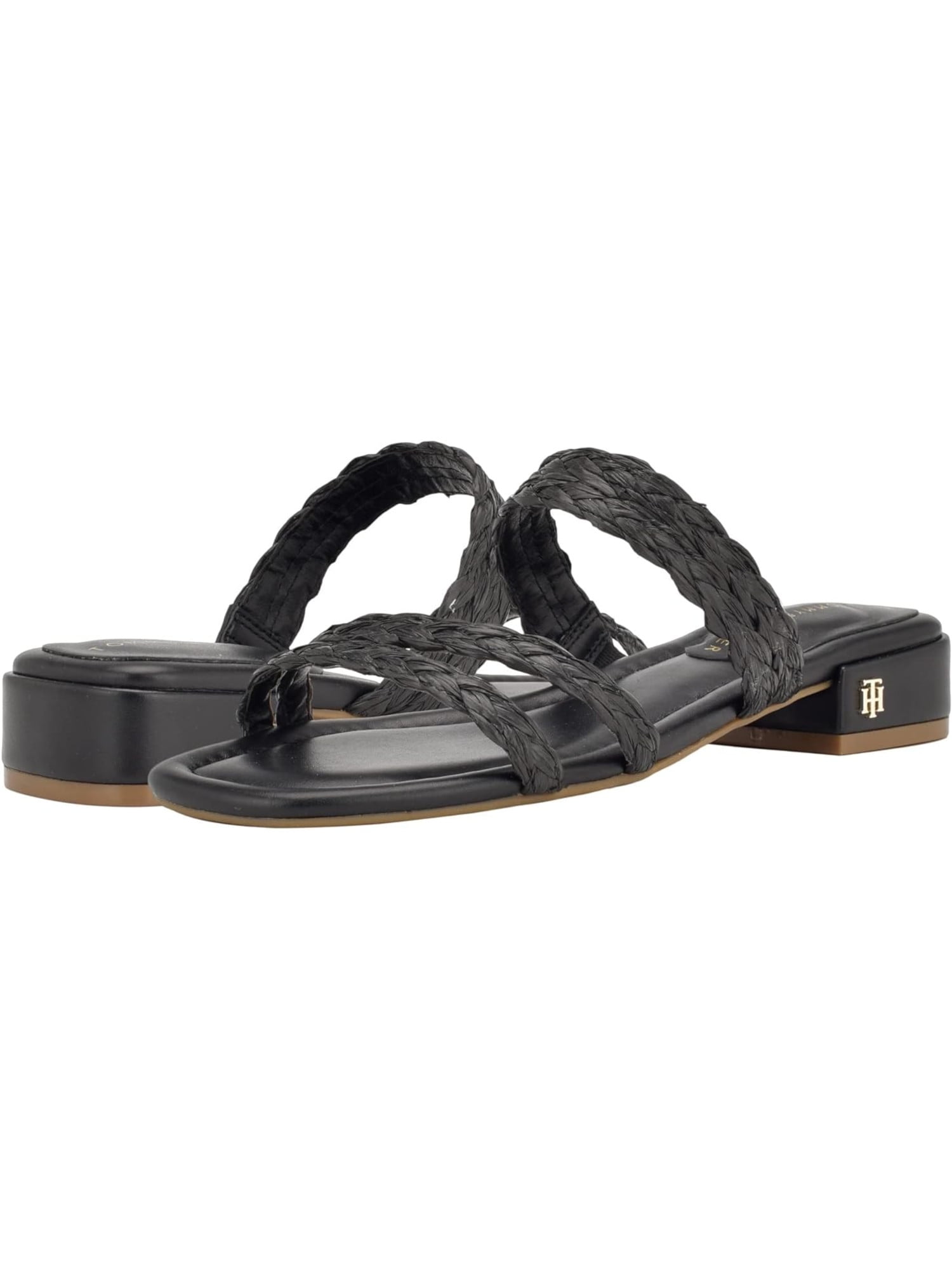 TOMMY HILFIGER Womens Black Mixed Media Rope Design Cushioned Olise ...