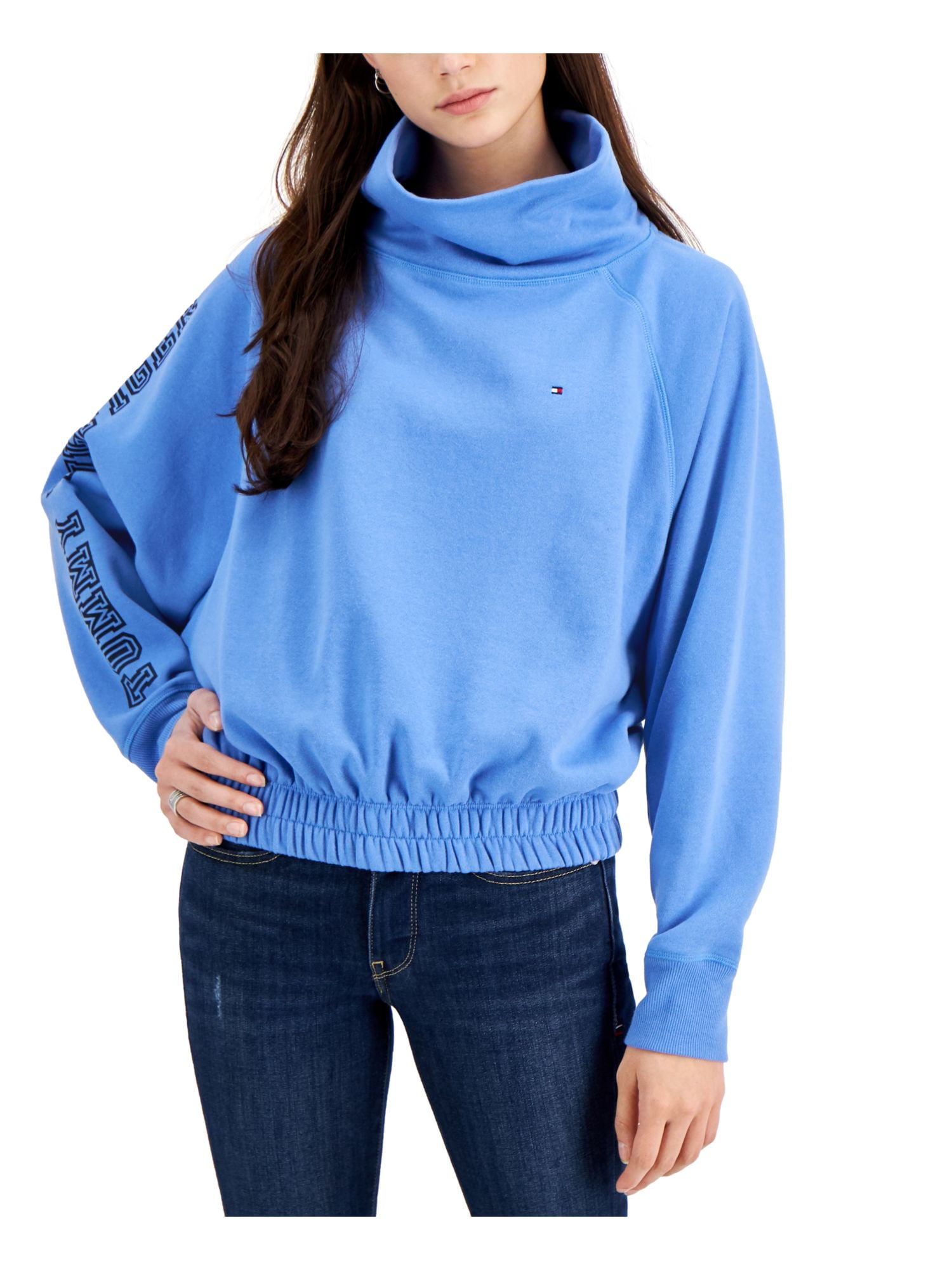 TOMMY HILFIGER Womens Blue Stretch Embroidered Ribbed Fitted Waist Logo ...