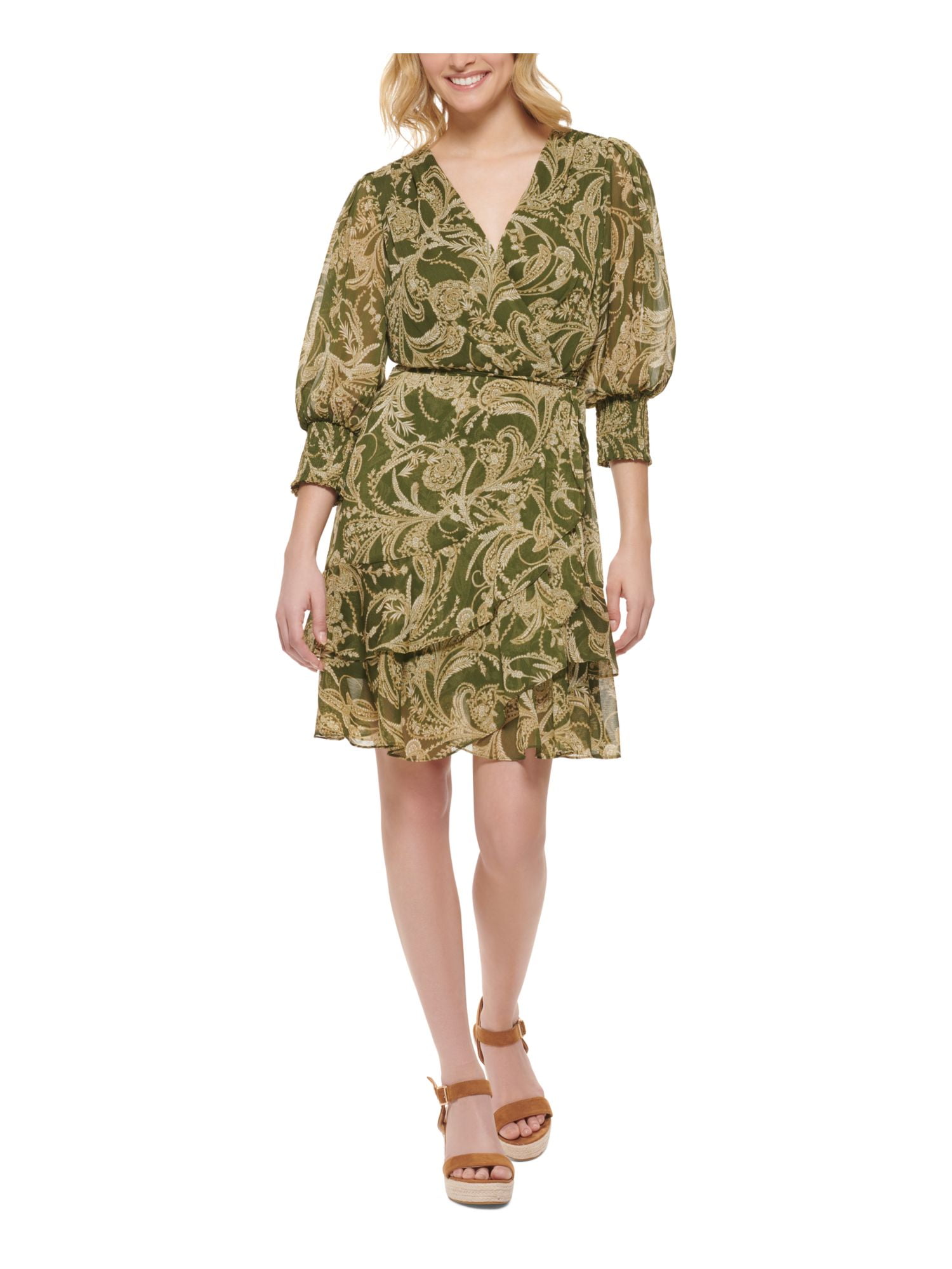 Tommy Hilfiger Womens Green Zippered Lined Sheer Tie Belt Wrap Look