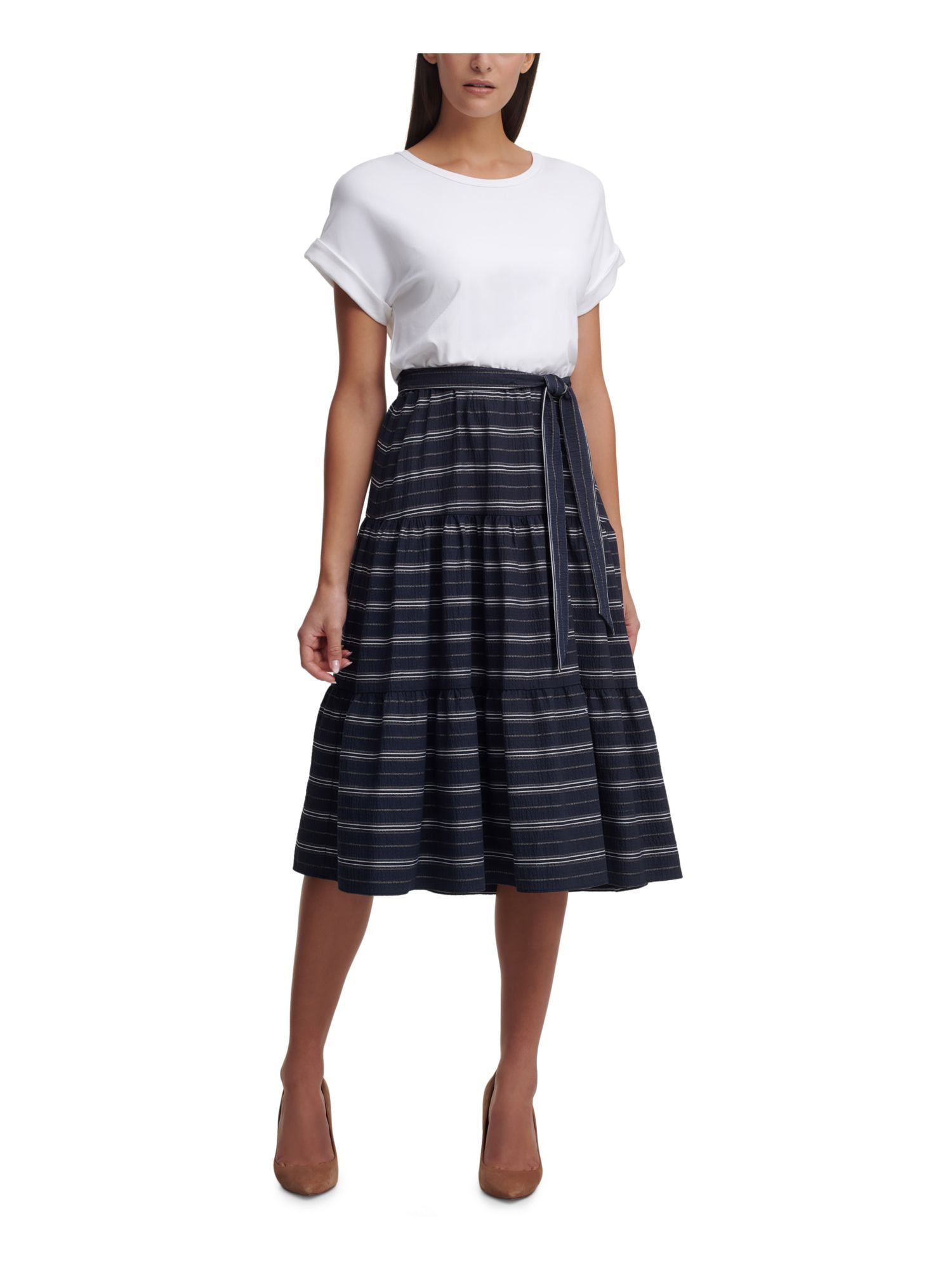 Tommy Hilfiger Womens Navy Zippered Ruffled Color Block Short Sleeve