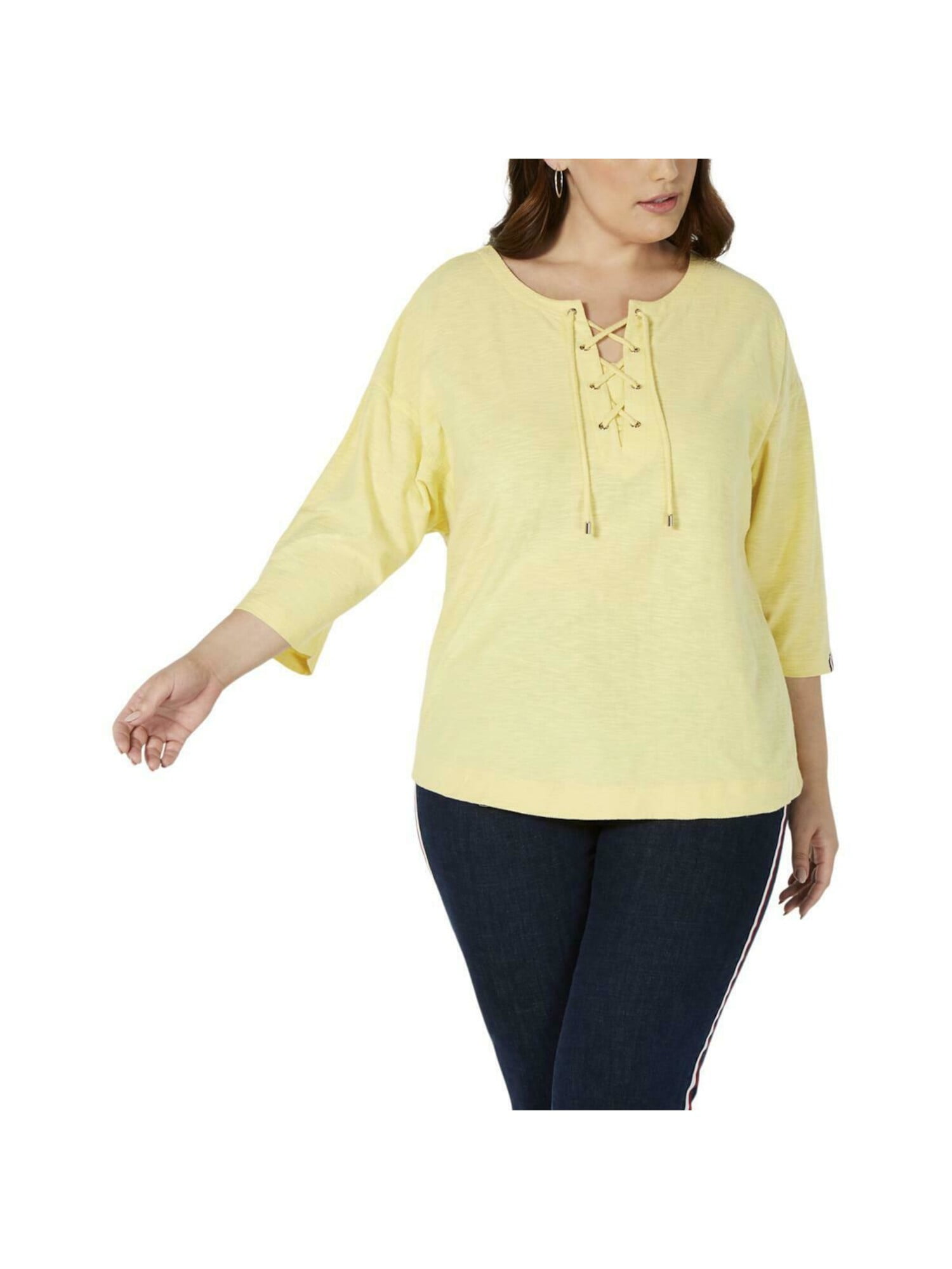TOMMY HILFIGER Womens Yellow Long Sleeve Jewel Neck Top Plus Size: 2X ...