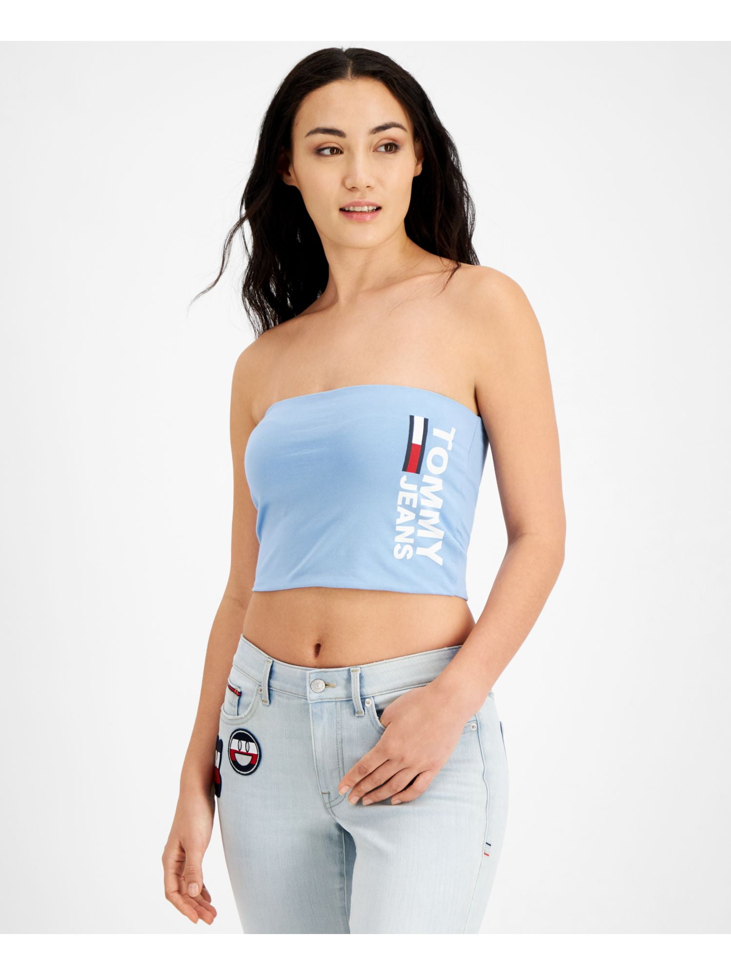 TOMMY JEANS Womens Light Blue Fitted Sleeveless Strapless Tube Top XL ...