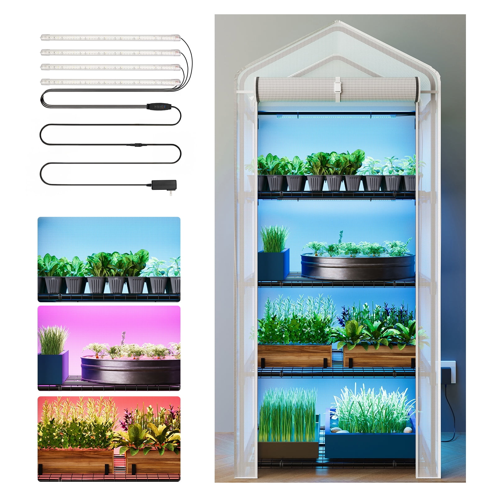 TOMNK 4 Tier LED Grow Light Greenhouse with Adjustable Height, 3 Color ...