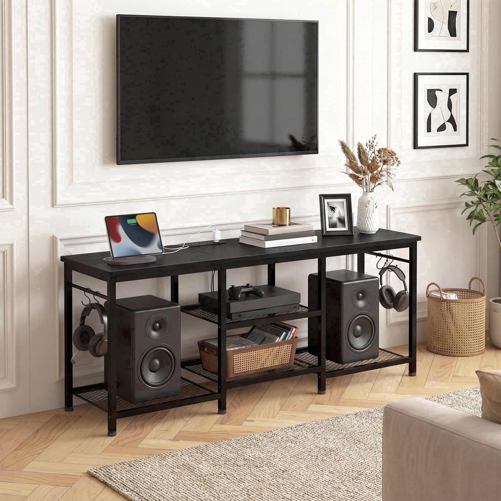 Tomnk TV Stand for 55 Inch TV, Entertainment Center with Power Outlet ...