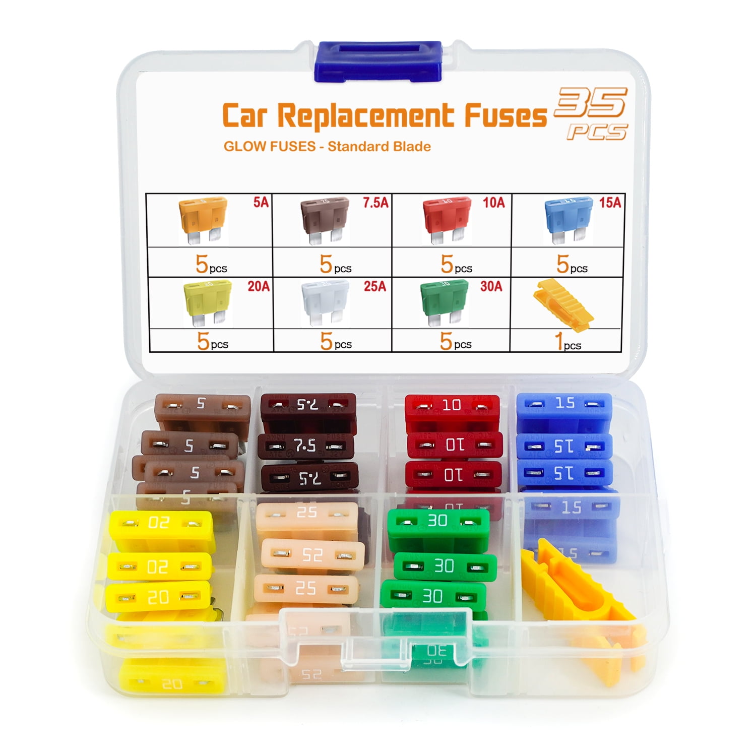 TOMORAL 35 Pcs Standard Glow Fuses for Car Replacement Fuses ...