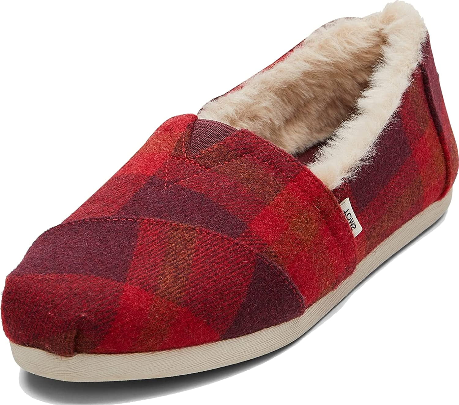TOMS Womens, Alpargata Faux Fur Lined Slip-On 9 Red Plaid - Walmart.com