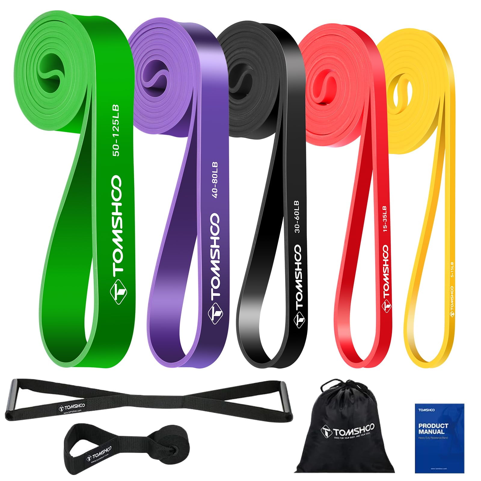 TOMSHOO 5 Packs Pull up Assist Bands, Resistance Bands with Straps ...