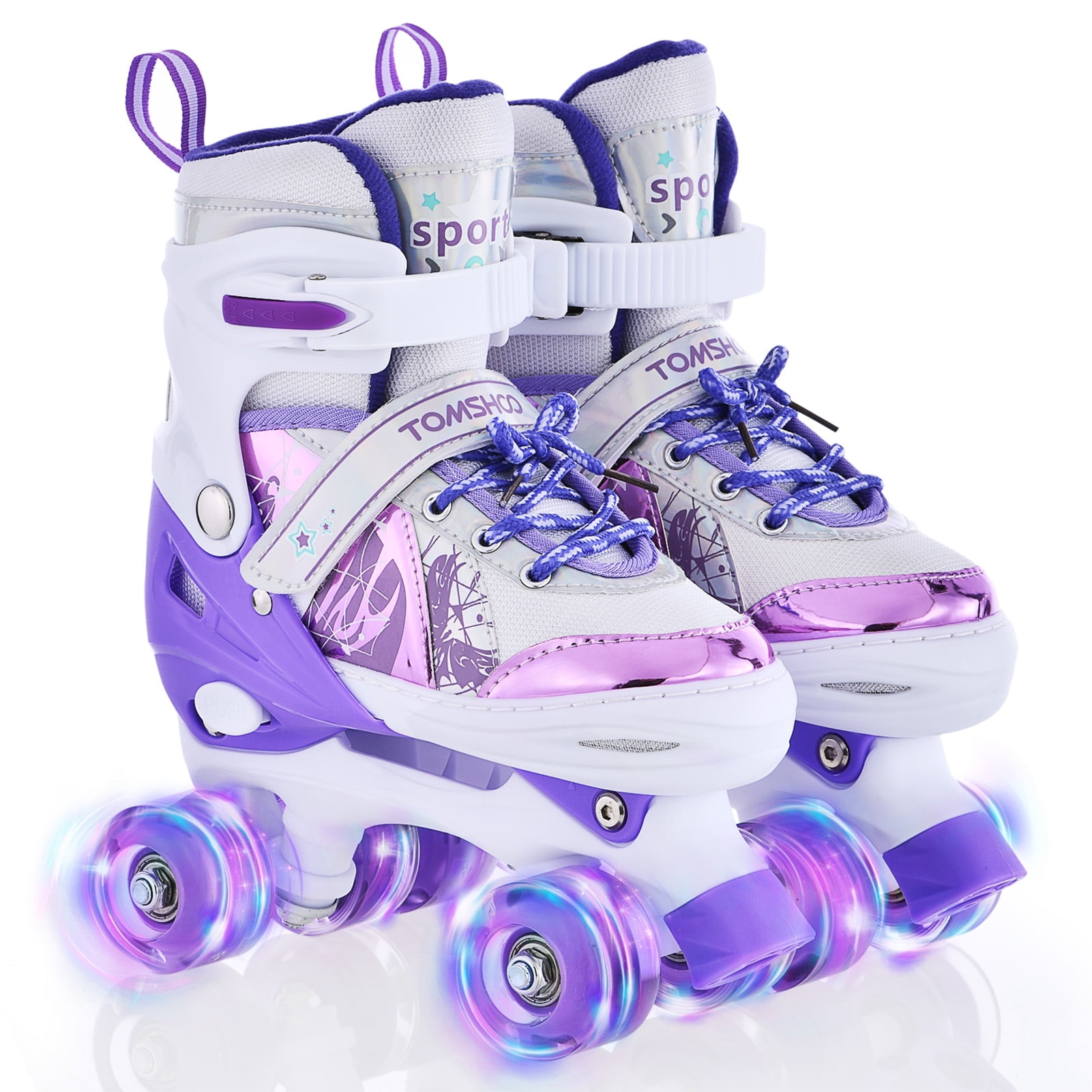 TOMSHOO Adjustable Size Roller Skates for Kids with Light Up Wheels ...
