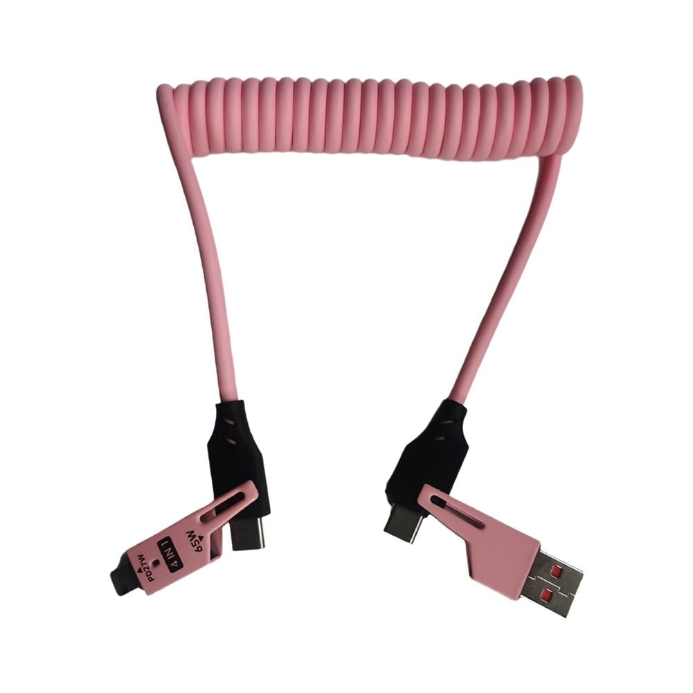 TONAIN 65W Spring Short Data Cable 6A USB Type C Spring Telescopic Qui ...