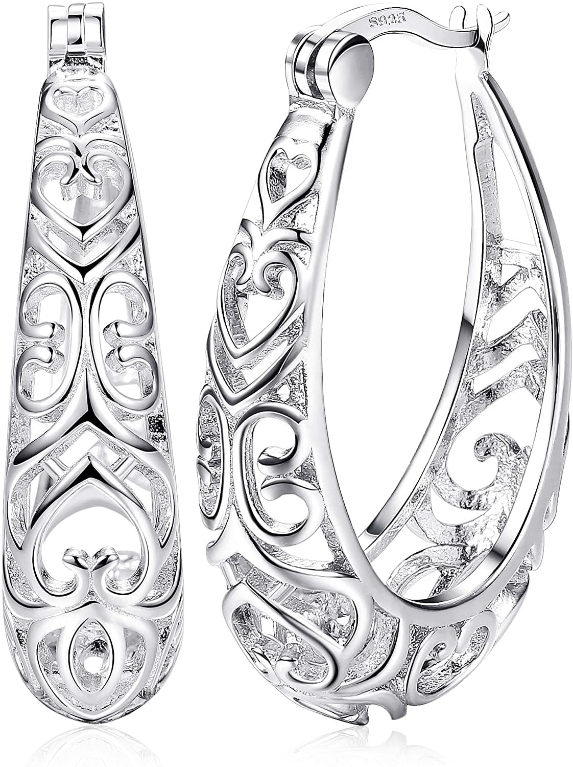 Jstyle Sterling Silver Textured Filigree Hoop Earrings for Women ...
