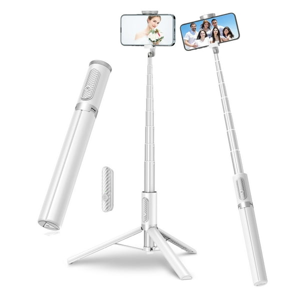 53'' Selfie Stick Tripod with Light, Enhanced 4-Leg Cell Phone Stand ...