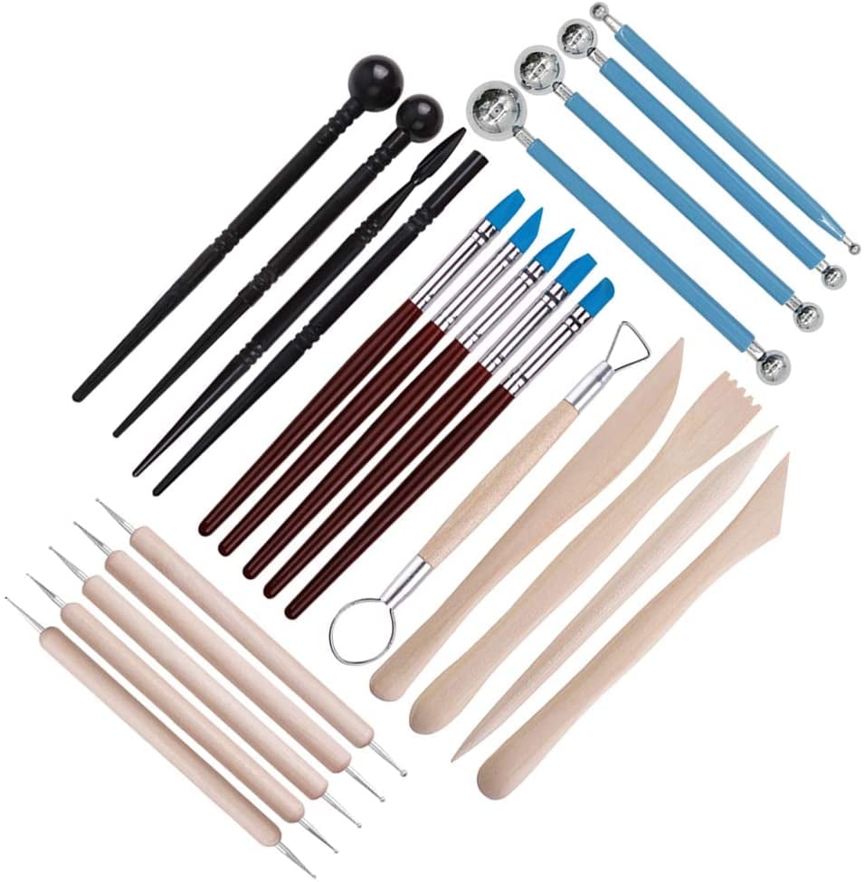 TONGPPUA 25 Pcs Ceramic Clay Modeling Sculpting Carving Tools, Polymer ...