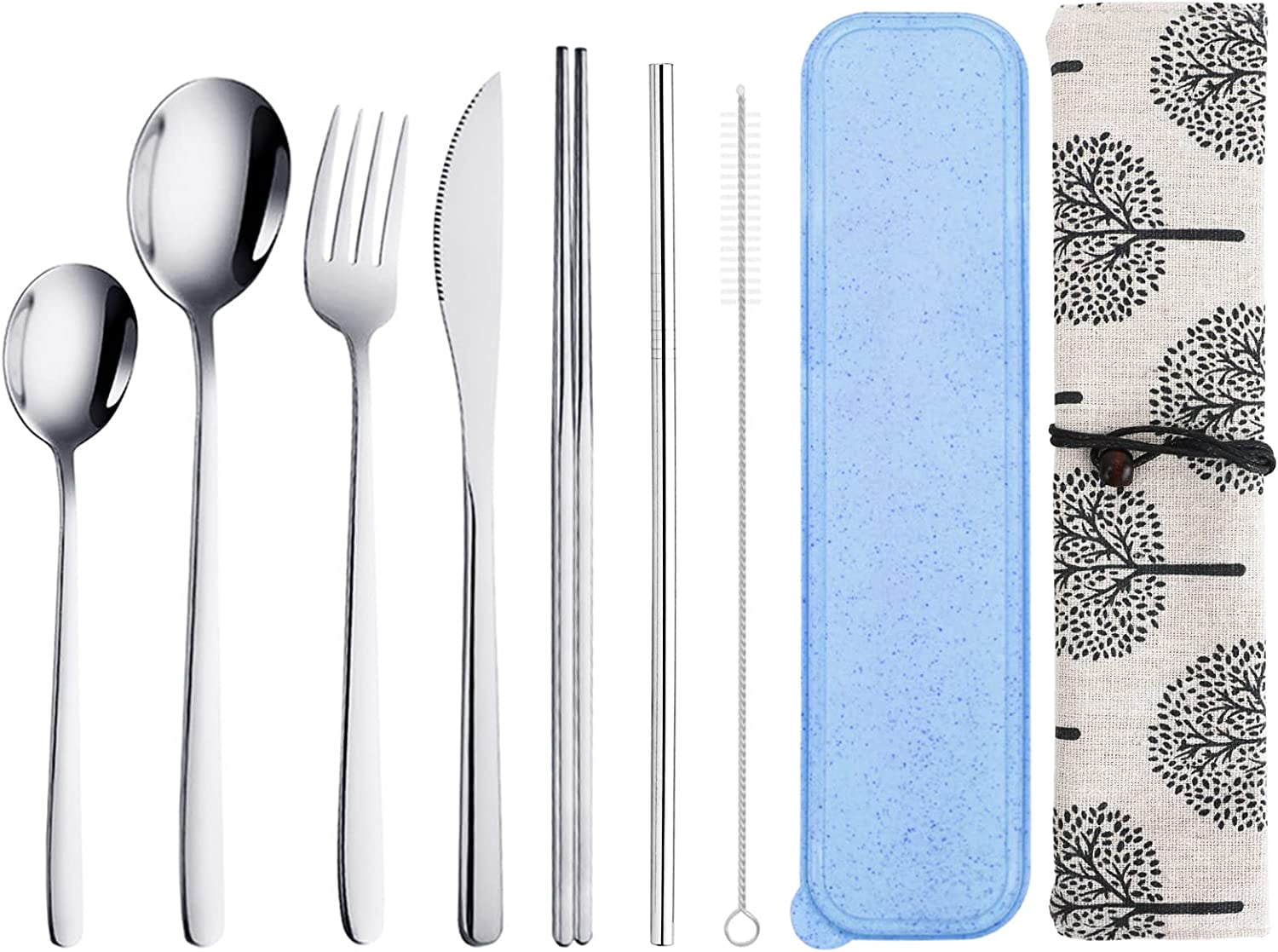 TONGPPUA 9 Pcs Stainless Steel Reusable Flatware Set, Portable Travel ...