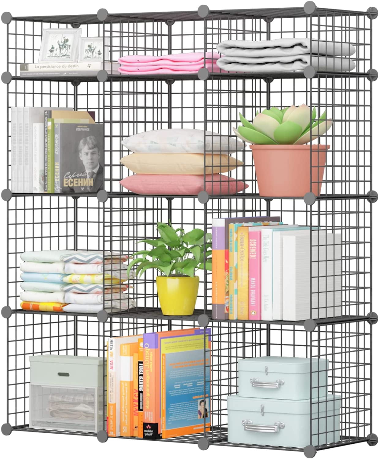 TONGW 14"x14" Wire Cube Storage, Metal Grid Organizer, Modular Shelving ...