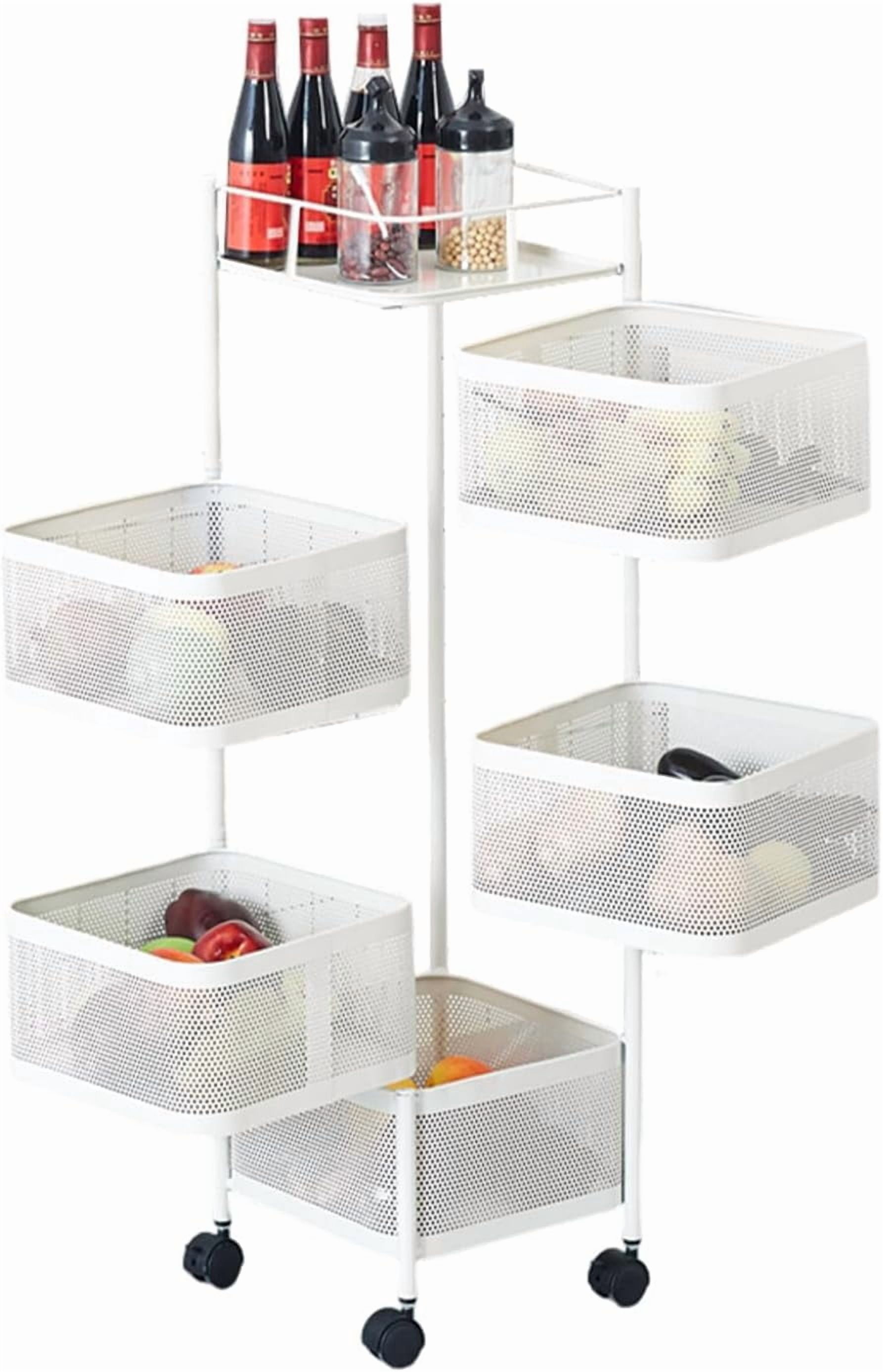 TONGW5 Tier Rolling Storage Cart, Metal Mesh Rolling Cart Organizer ...