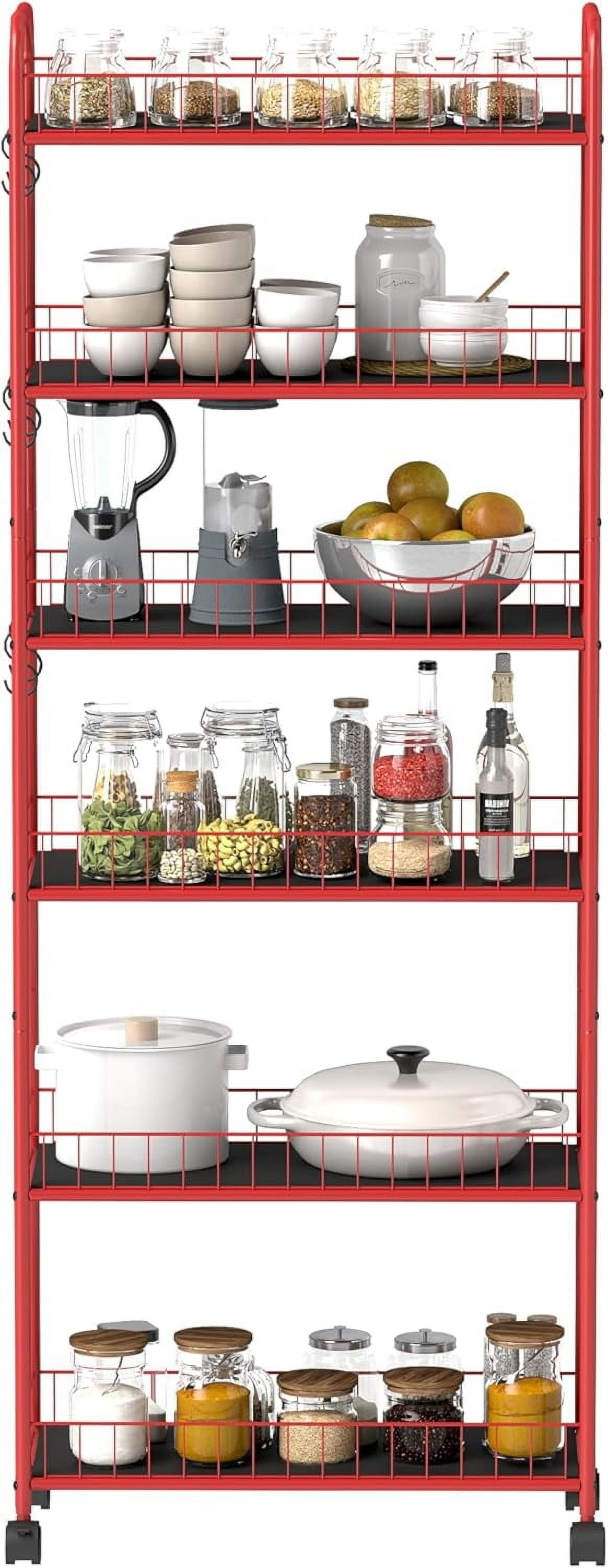 TONGW6 Tier Slim Storage Cart with Wheels Metal Rolling Organizer ...