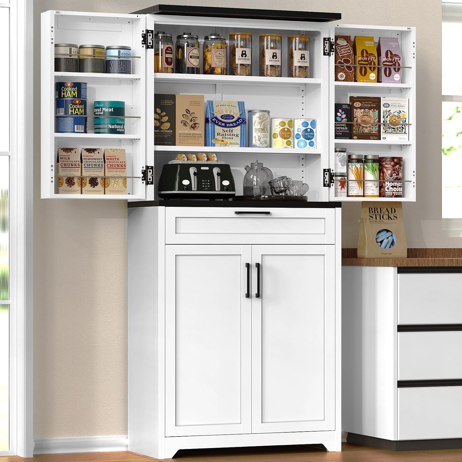 TONGW71" H Pantry Cabinet, Kitchen Pantry Storage Cabinet with ...