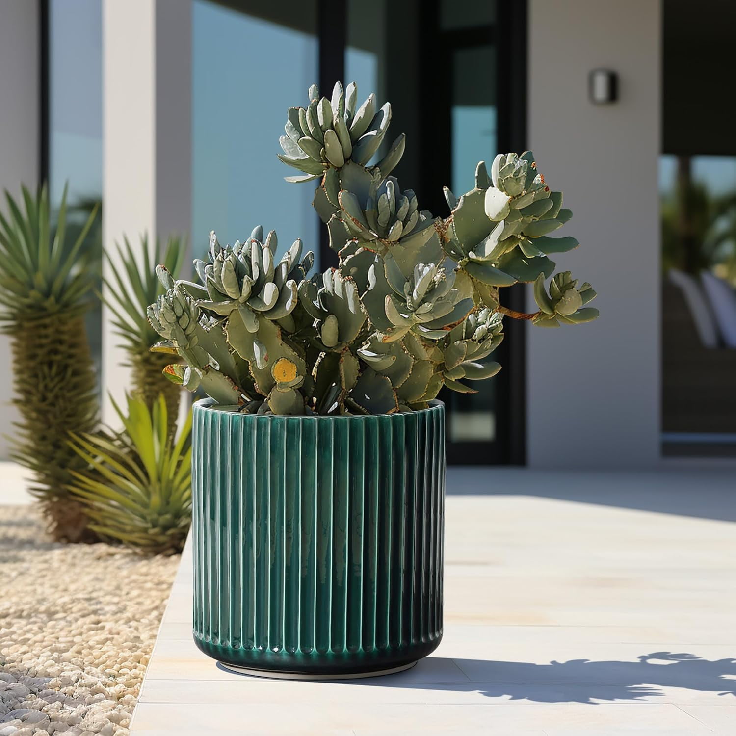 TONGWLuxenHome 11" Dia Jade Green Glazed Ceramic Planters, Large ...