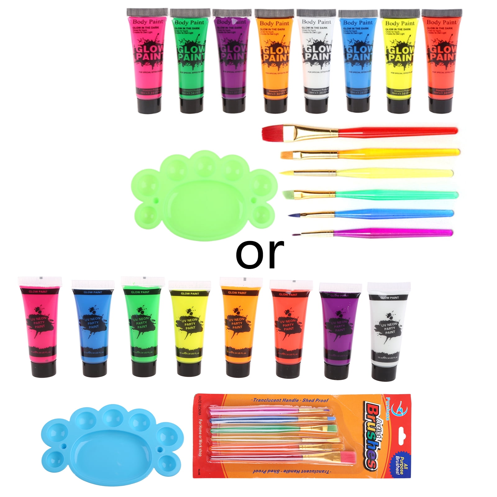 TONKBEEY 8 Pieces 10ml Body Art Paint Neon Fluorescent Party Glow in ...