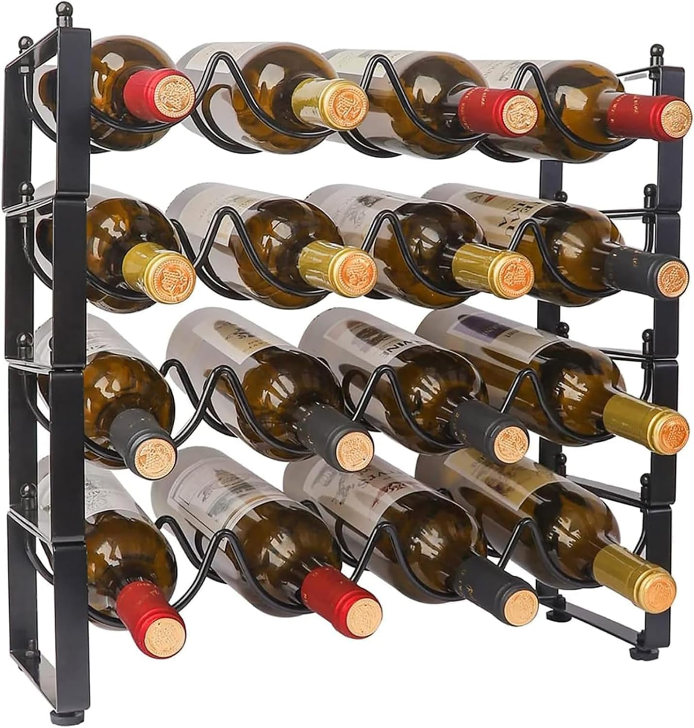TONLEA 4 Tier Wine Rack, 3-in-1 16 Bottles Wine Storage, Wine Bottle ...