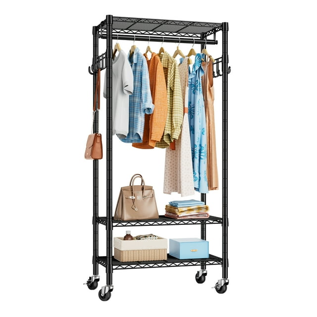 TONNSO T03 Small Portable Rolling Clothing Rack for Hanging Clothes ...