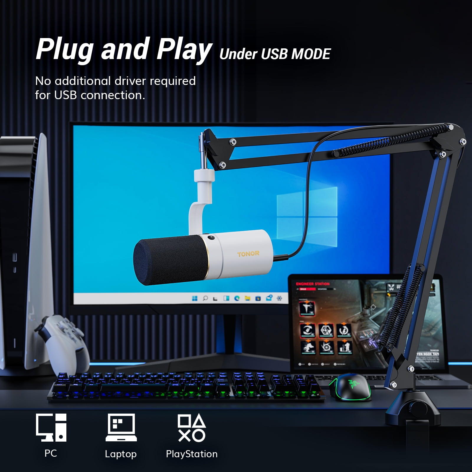 TONOR Dynamic Microphone, USB/XLR PC Microfono with Boom Arm Stand for ...