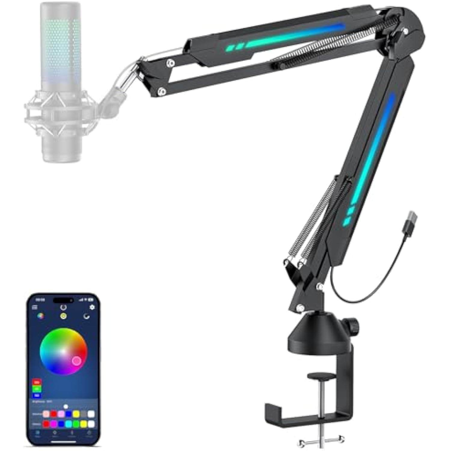 TONOR Mic Boom Arm with RGB, Microphone Arm with Desk Mount Clamp, App ...