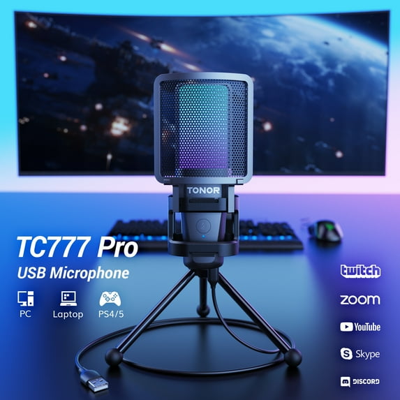 TONOR USB Gaming Condenser Mic, RGB Lights, Zero Latency, Noise ...